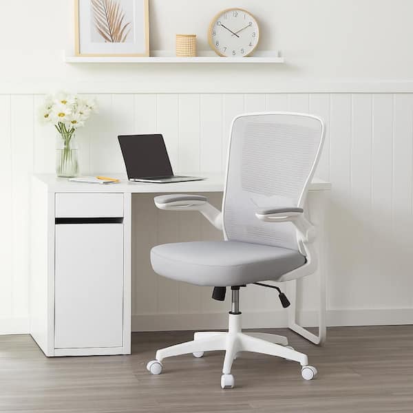 Benjara Mesh Rolling Task Chair in Gray and White Arms BM344437 - The Home Depot