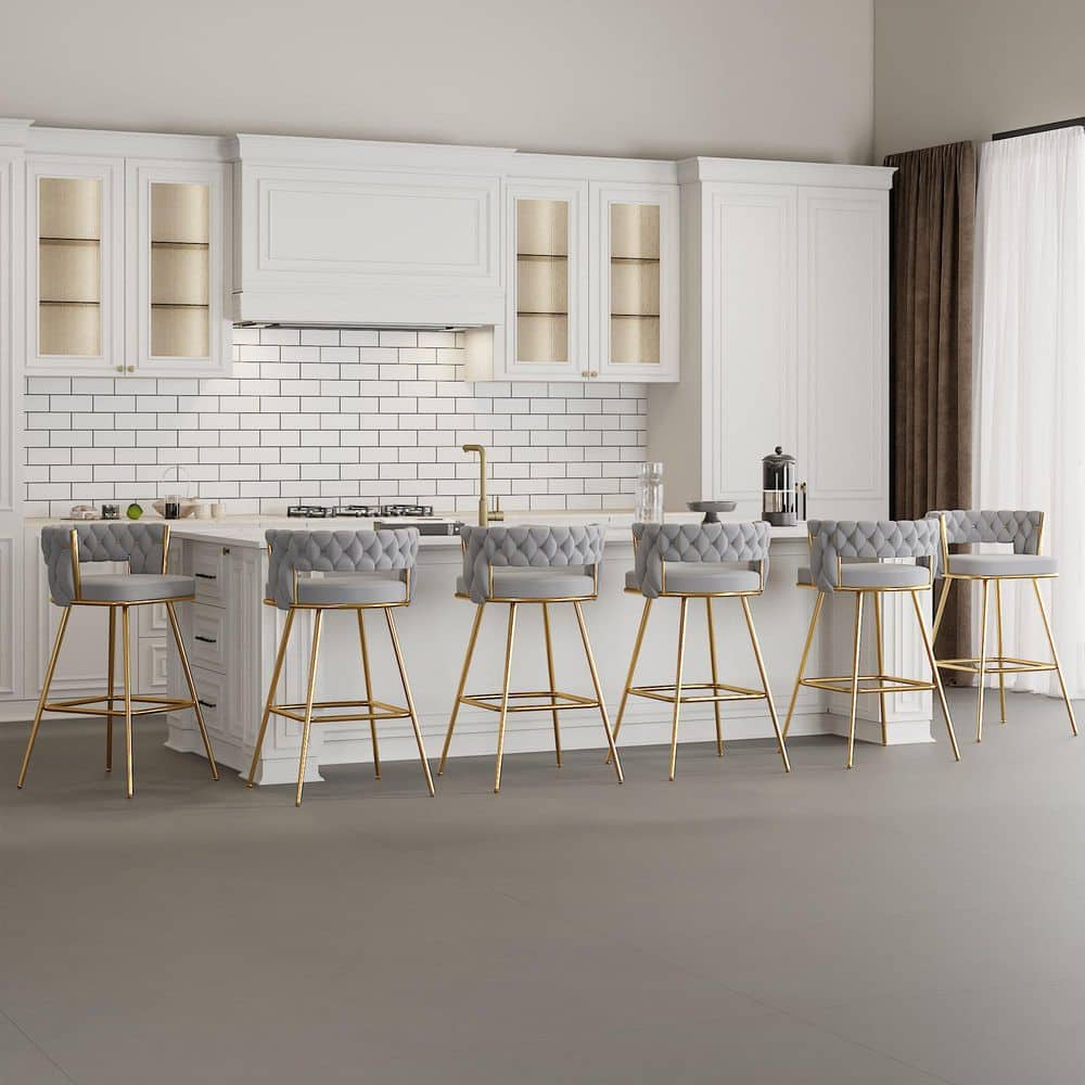 VECELO 26 in. Braided Bar Stools Set - Counter Height Metal Kitchen ...