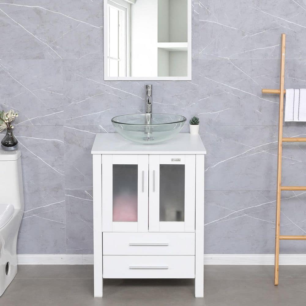 eclife 24 in. W x 20 in. D x 32 in. H Single Sink Bath Vanity in White ...