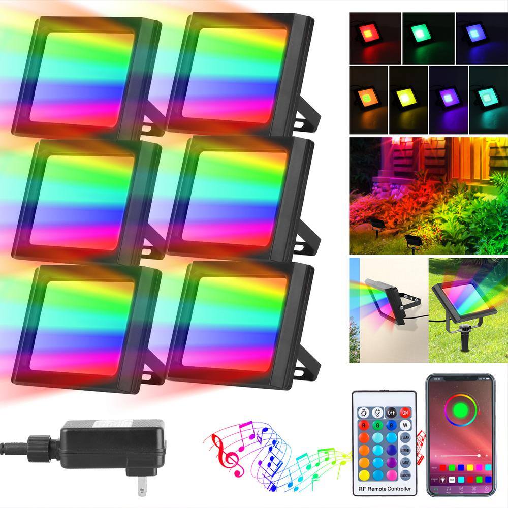 Myfoi Black Outdoor Flood Light RGB Color Changing Plug-In Integrated ...