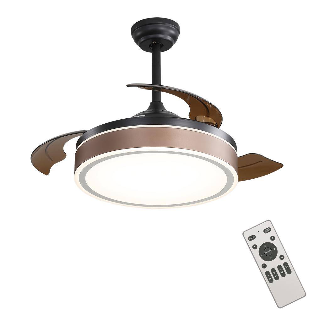 42 in. Indoor Black Retractable LED Chandelier Ceiling Fan with Light ...