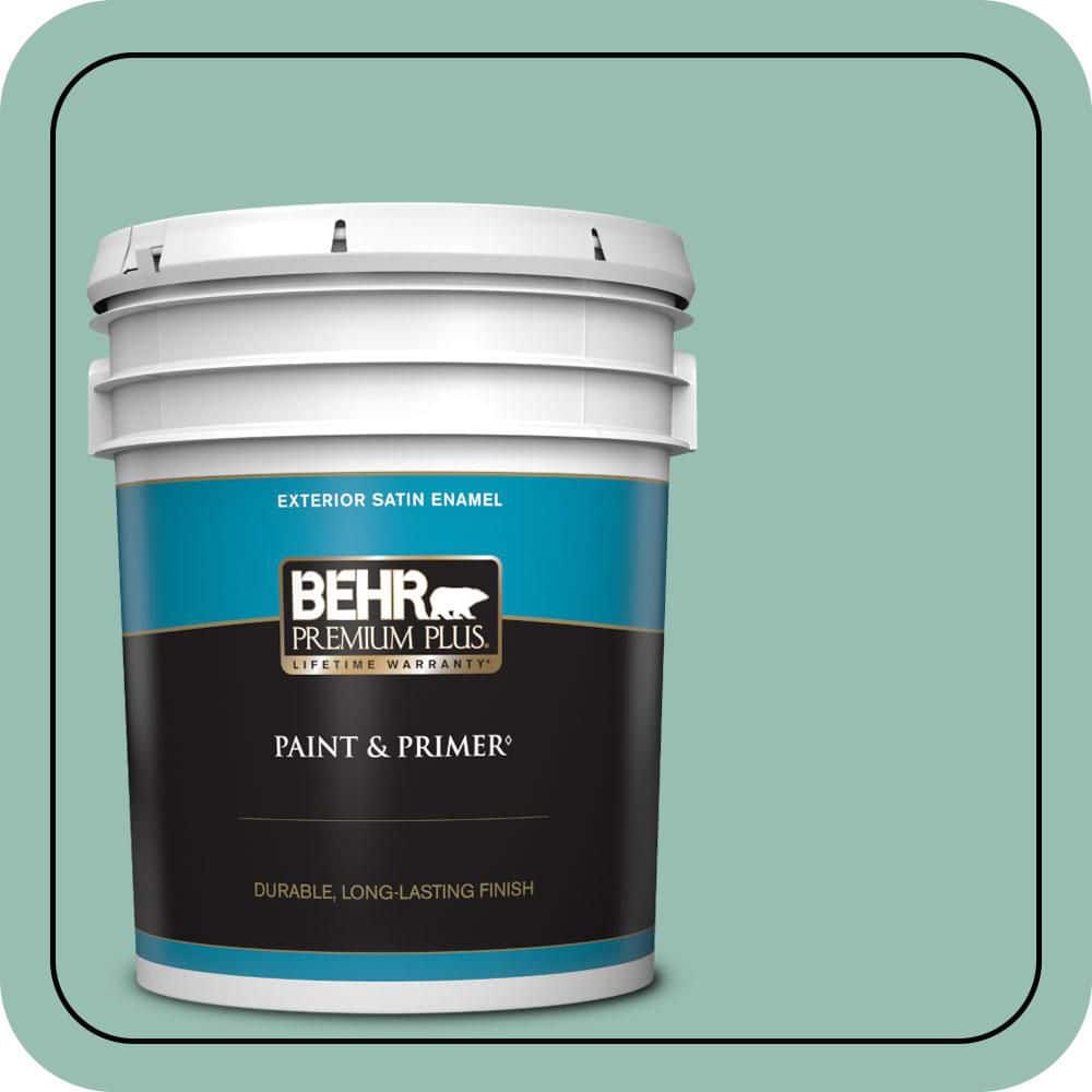 BEHR PREMIUM PLUS 5 gal. #PPU12-07 Spring Stream Satin Enamel Exterior ...
