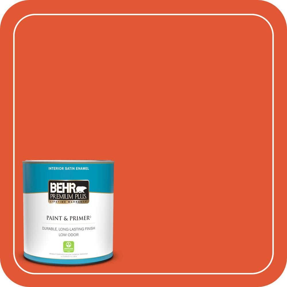 BEHR PREMIUM PLUS 1 qt. #S-G-210 Volcanic Blast Satin Enamel Low Odor ...