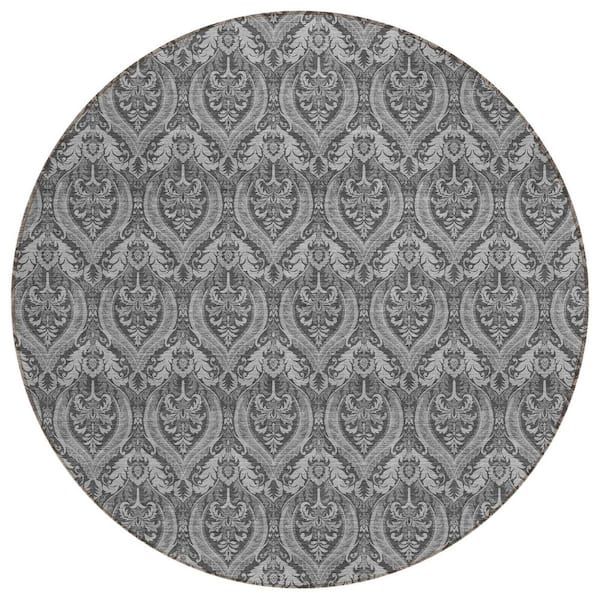 HomeRoots Gray 8 ft. Round Woven Trellis Round Indoor/Outdoor Area Rug ...