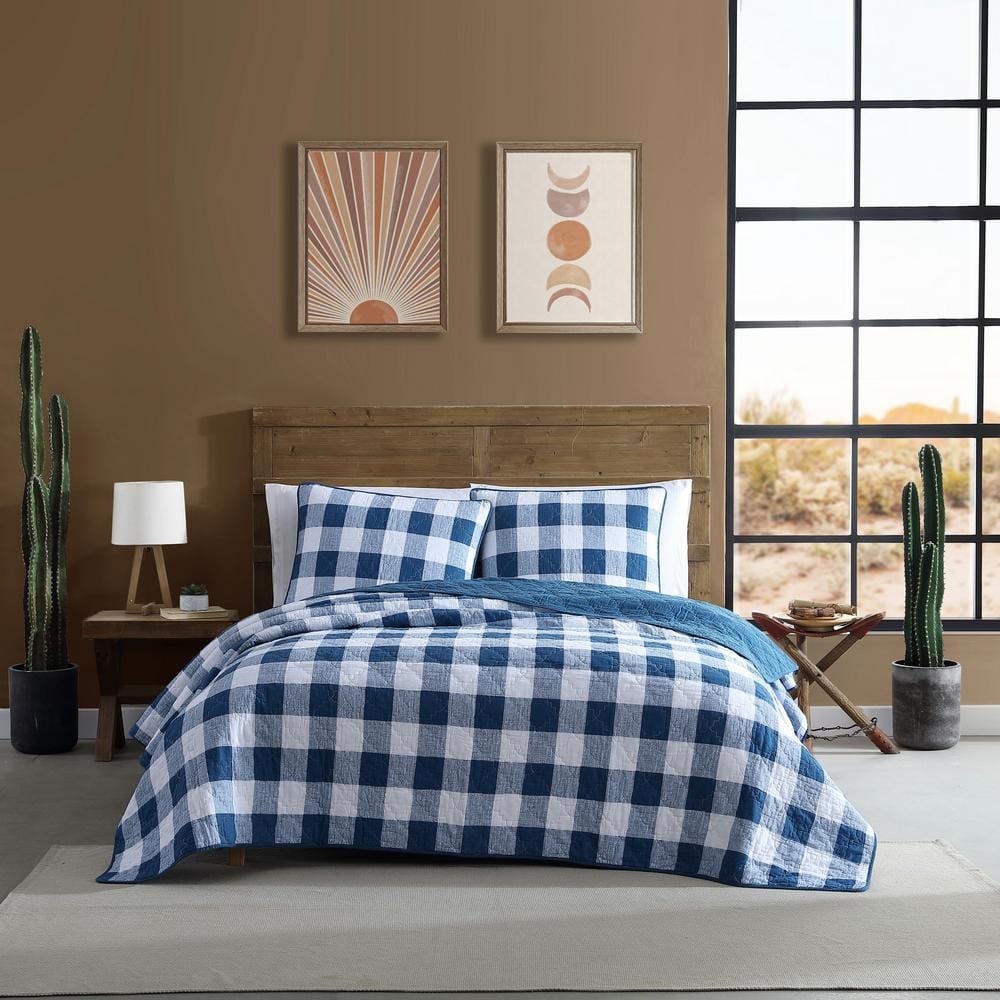 Wrangler Flagstaff Check 3-Piece Blue Cotton Full/Queen Quilt Set ...