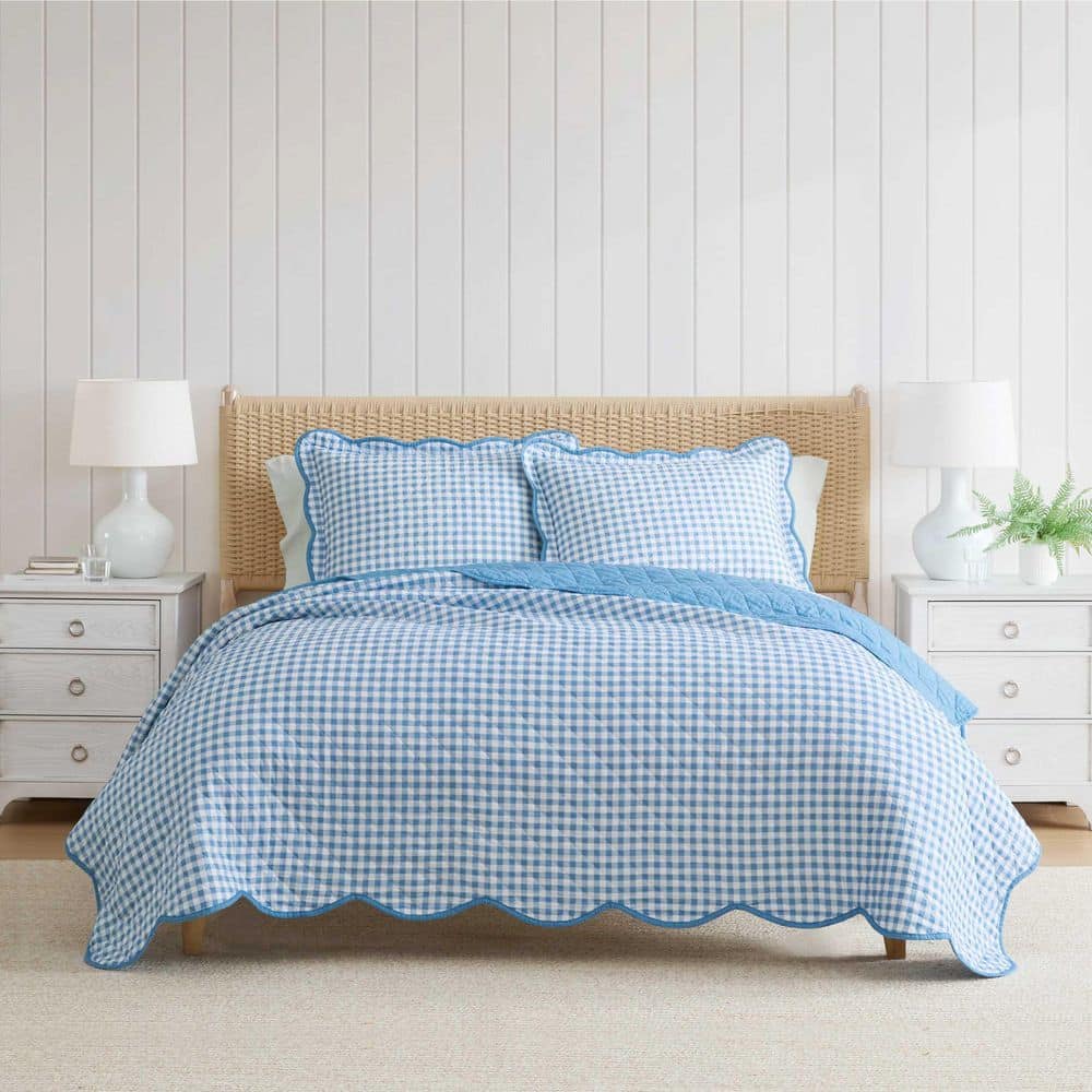 MARTHA STEWART Olivia Gingham 3-Piece Bedford Blue Cotton Full/Queen ...