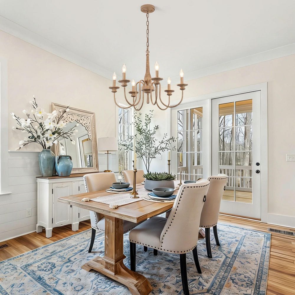 ADSENSTY 6-Light Light Woodgrain French Country Chandelier Farmhouse ...