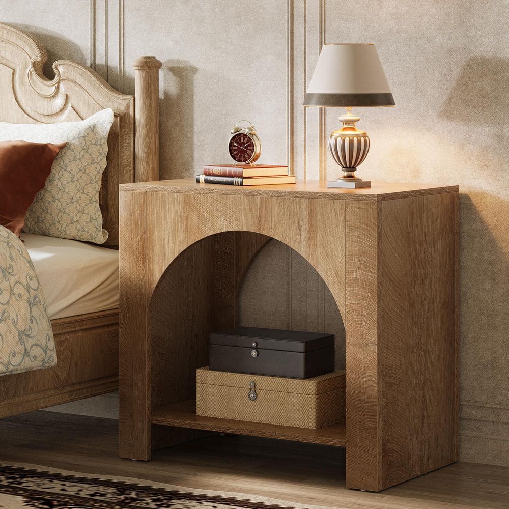 BYBLIGHT Fenley Brown 27.56 in. W Bedside Nightstand End Side Table ...