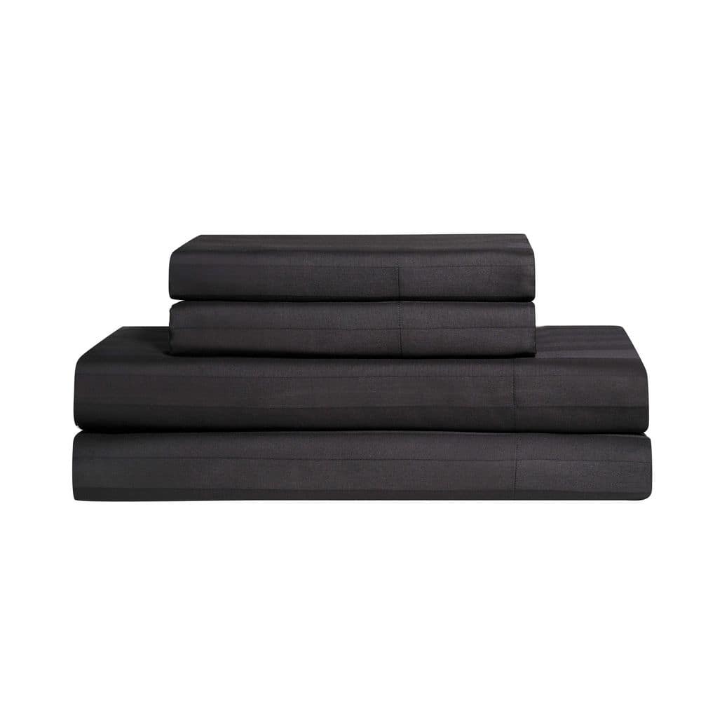 UPC 646760235131 - Royal Dreams 4-Piece Jet Black Striped Sateen Cotton ...