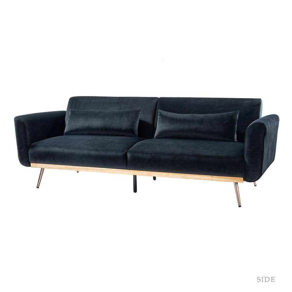 JAYDEN CREATION Cartier 83 in. Black Square Arm 3-Seat Modern Velvet ...