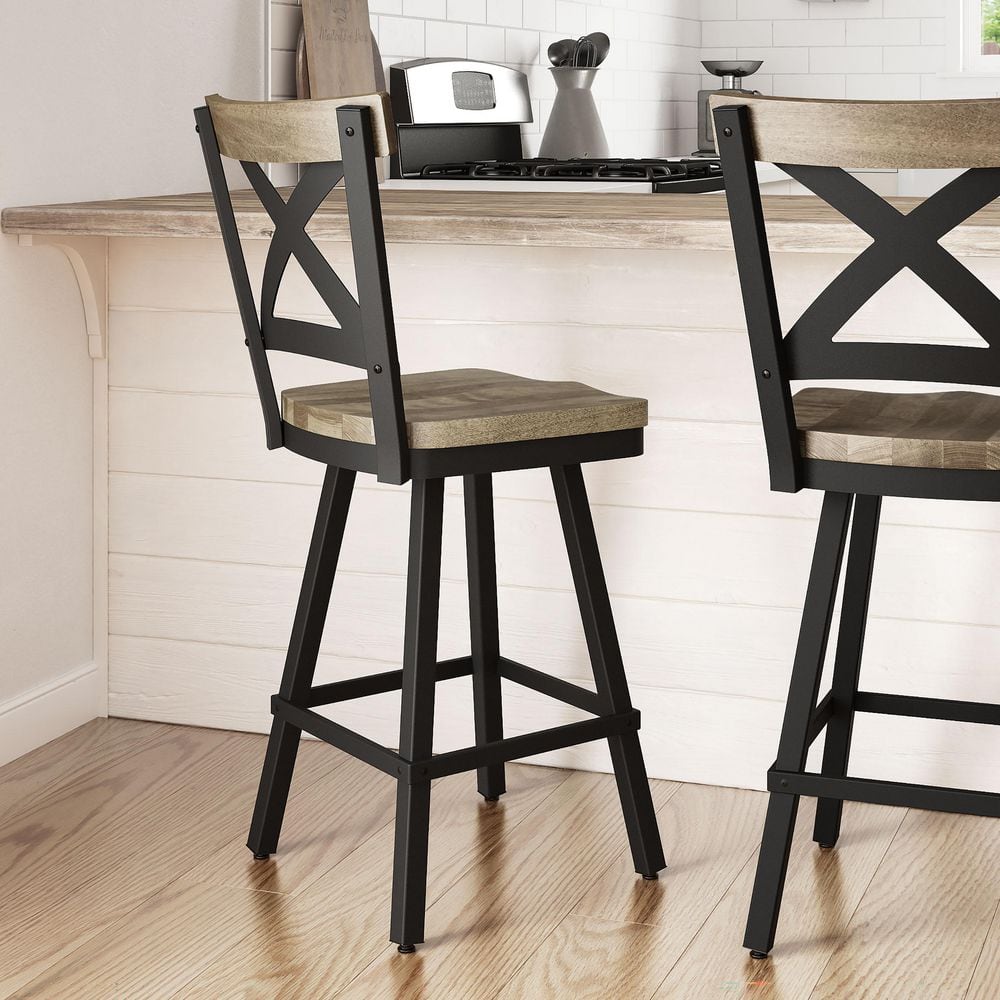 Amisco Jasper 30 in. Beige Birch Wood / Black Metal Swivel Bar Stool ...