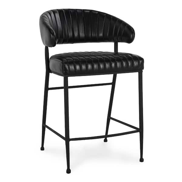 Benjara 26 in. Black Low Back Metal Frame Bar Stool with Leather Seat ...