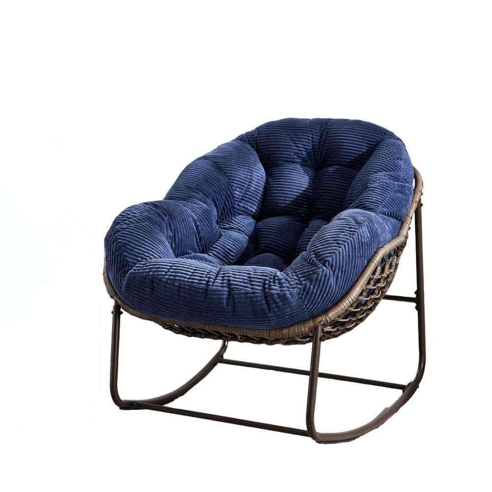 Wicker Outdoor Rocking Chair with Dark Blue Cloud Padded Cushion TT-094 ...