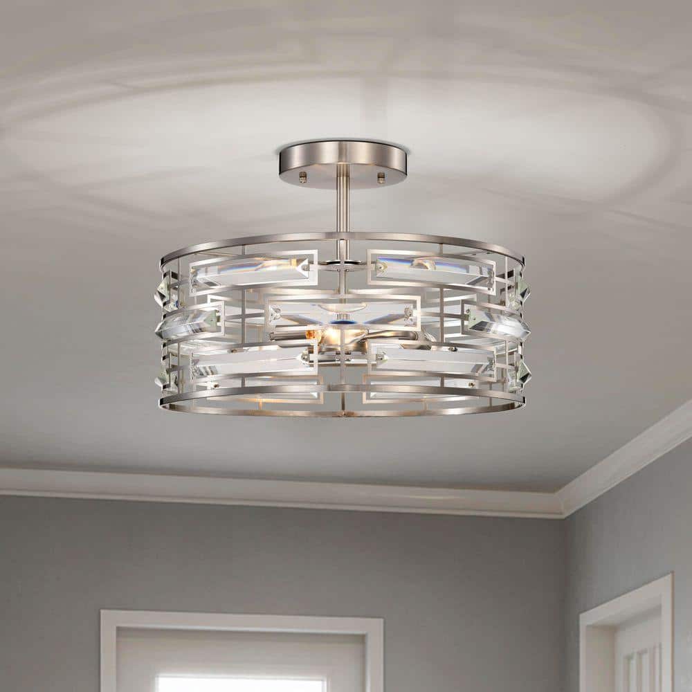 Jojospring Yolanda 17.2" in Diameter Satin Nickel 3-Light Drum Shade ...