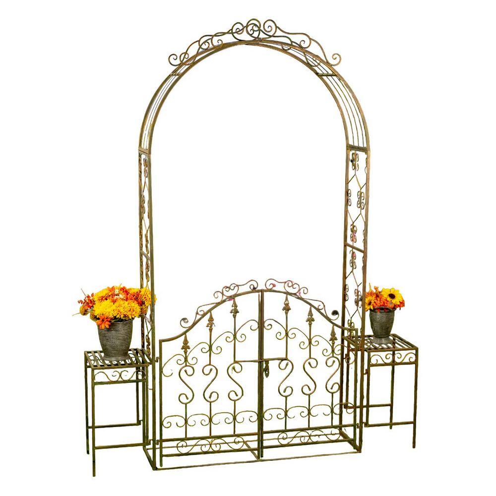 Zaer Ltd. International 96 in. x 76.75 in. Metal Garden Gate Arbor ...
