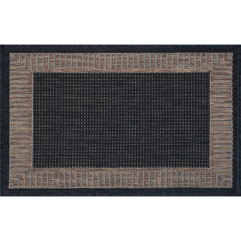 Tayse Rugs Eco Striped Border Gold 2 ft. x 3 ft. Indoor/Outdoor Area ...