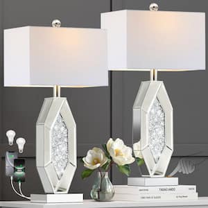 ROTTOGOON 25 in. Mirrored Glass Table Lamps (Set of 2), Modern Silver ...