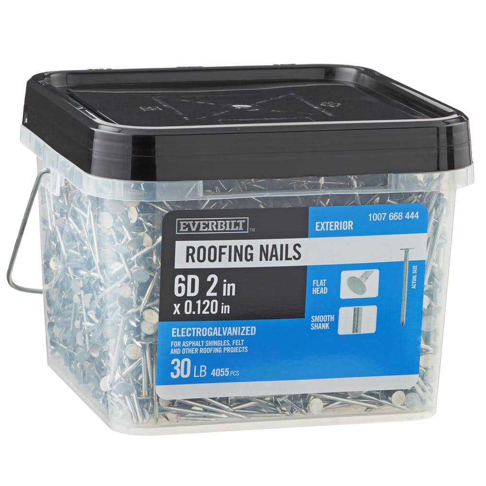 Everbilt 2 in. x 6D Electro-Galvanized Non-Collated Roofing Nails 30 ...