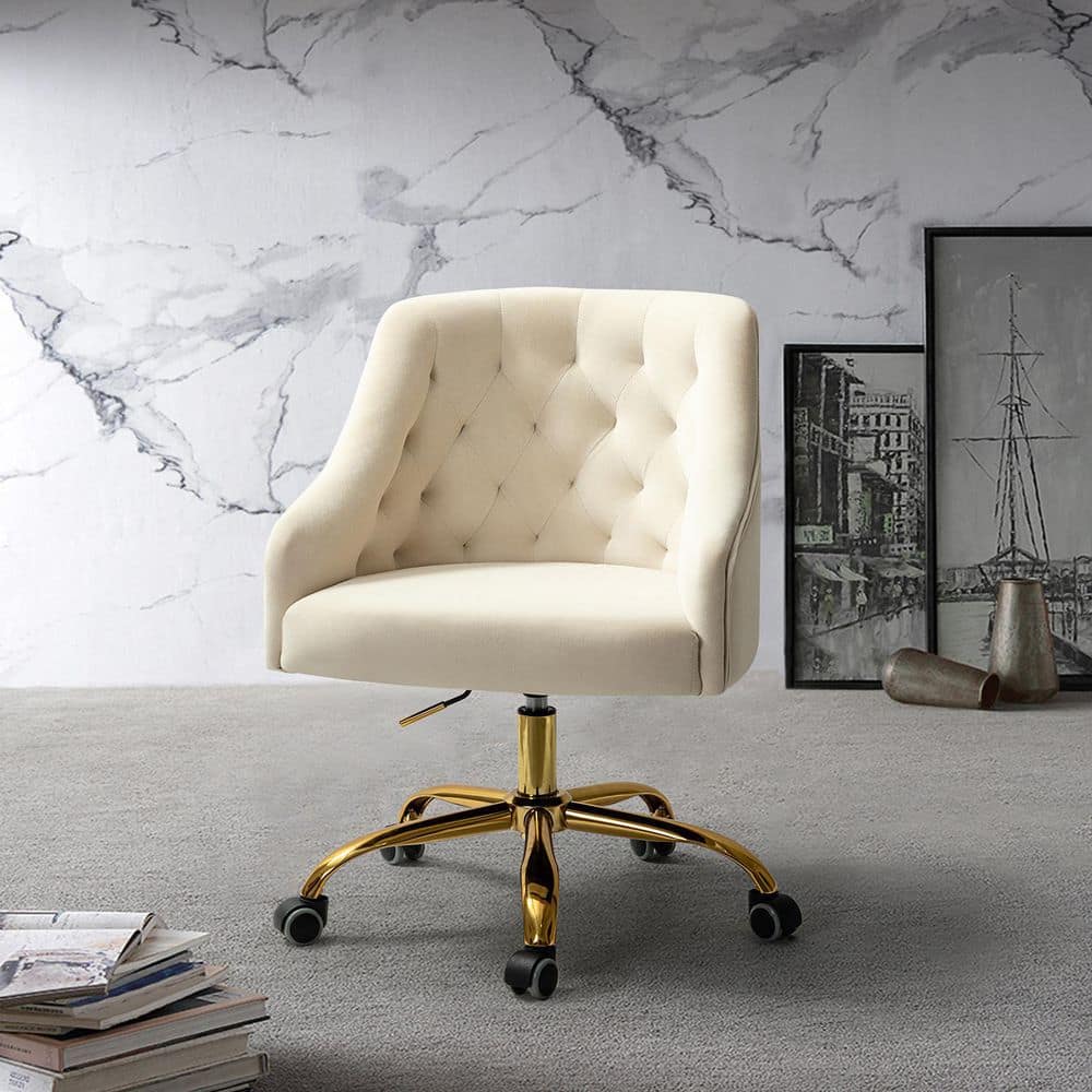 JAYDEN CREATION Clarisa Beige Velvet Tufted Swivel Office Task Chair ...