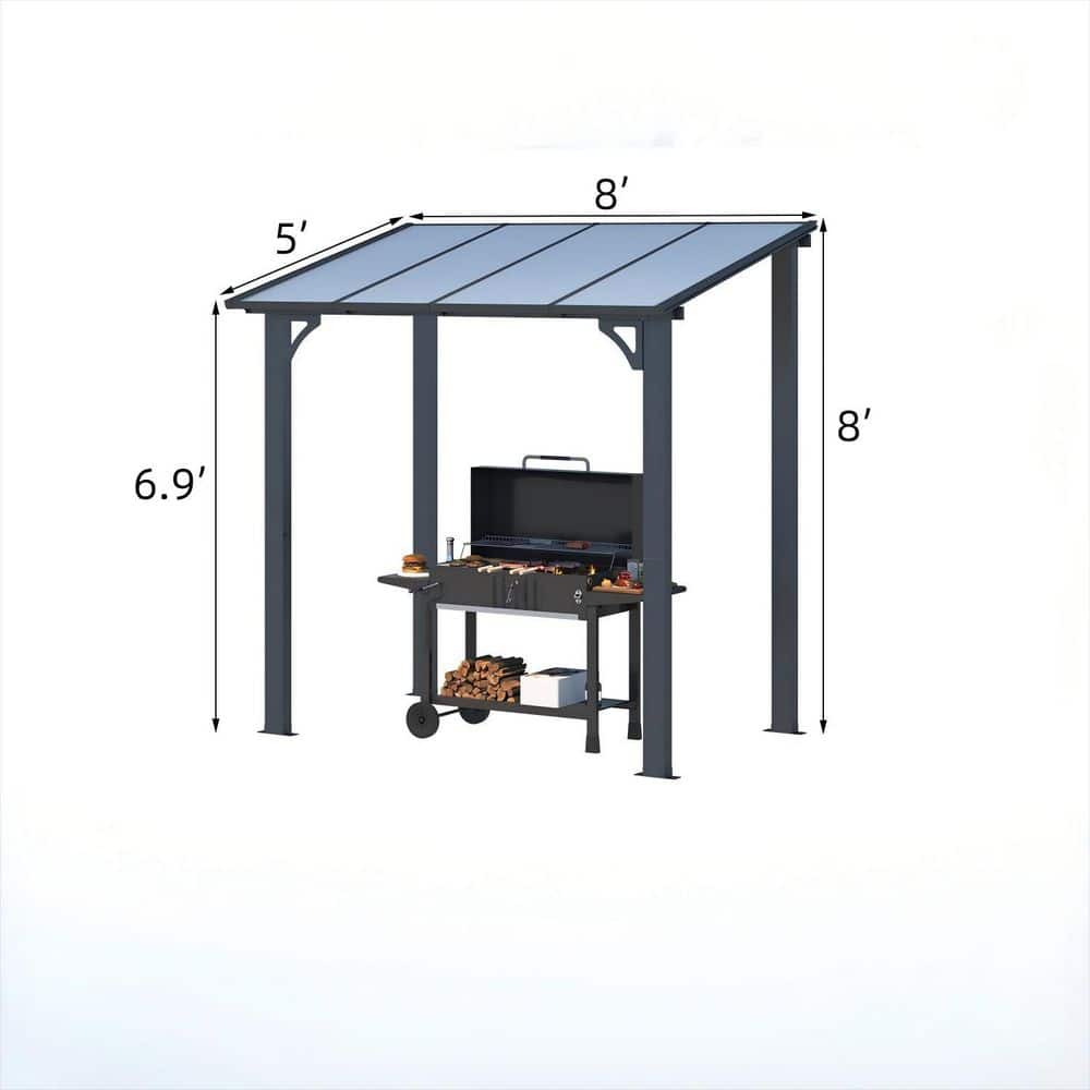 Clihome 5 ft. x 8 ft. Gray Aluminum Patio Cover with Hardtop ...