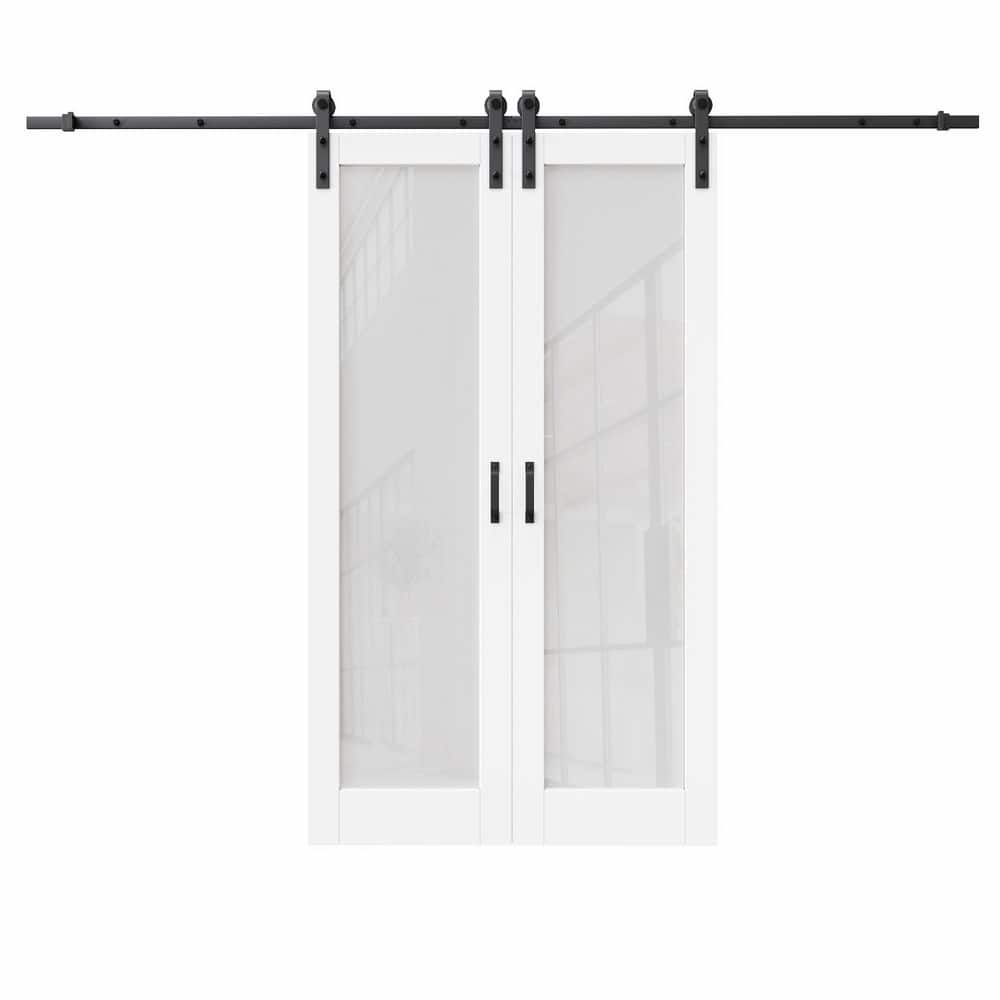 ARK DESIGN 52 in. x 80 in. 1-Lite Frosted Glass White Primed MDF ...