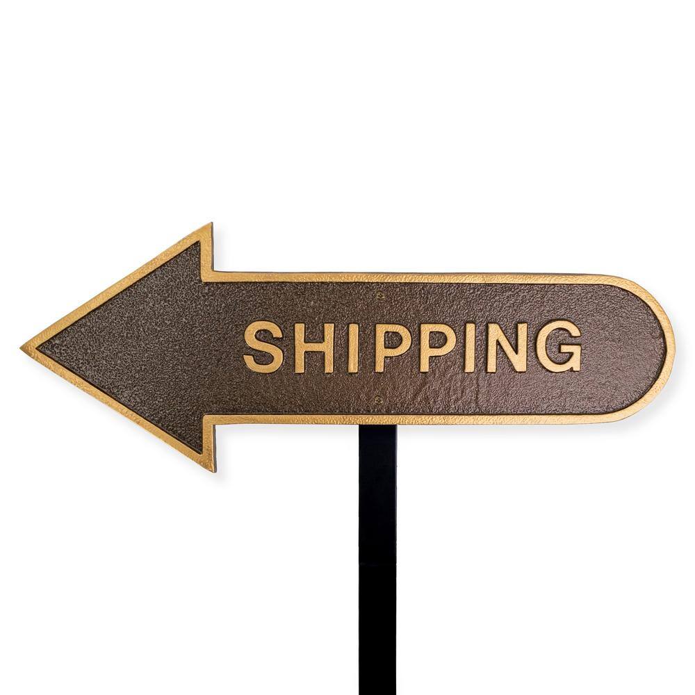 Montague Metal Products 6 in. x 15.5 in. Left Arrow Shipping Statement Plaque Sign with Lawn ...
