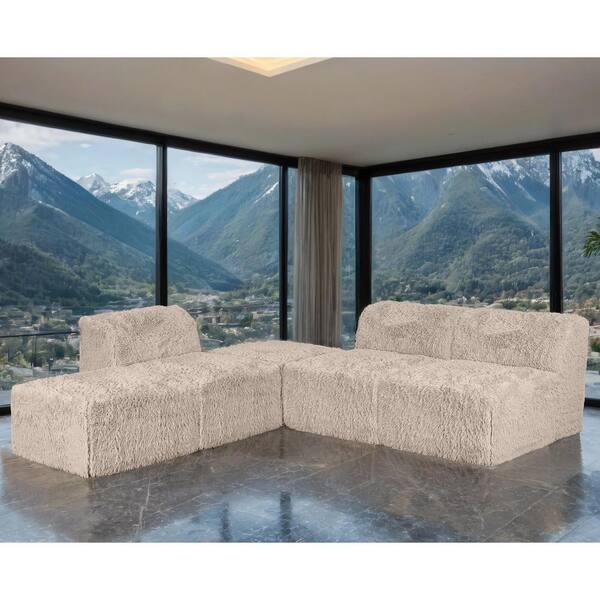 Furniture of America Getty 81 in. Armless 5-Piece Faux Fur Fabric L ...