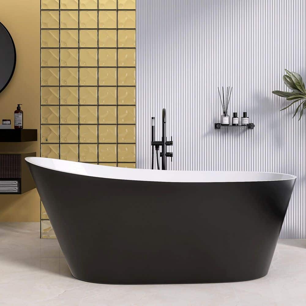 NTQ 59 in. x 29 in. Acrylic Freestanding Soaking Bathtub Stand Alone Bathtub Left Drain Free ...