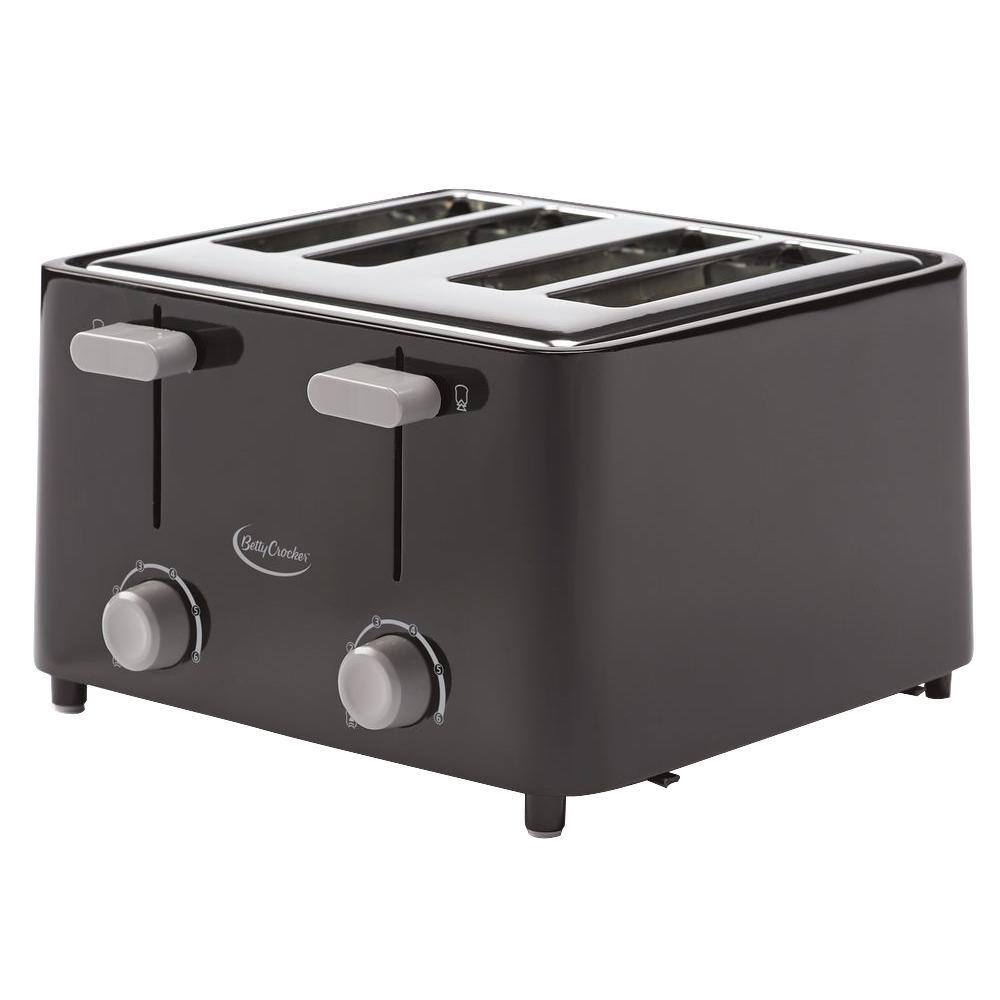 Betty Crocker 4-Slice Black Wide Slot Toaster with Cool-Touch Exterior ...