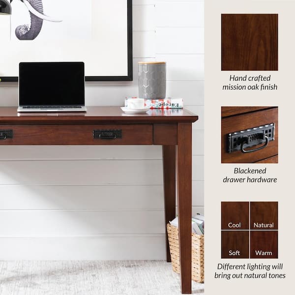 Leick Home 48 in.Mission Oak Laptop Writing Desk with Drop Front Keyboard Drawer 82400