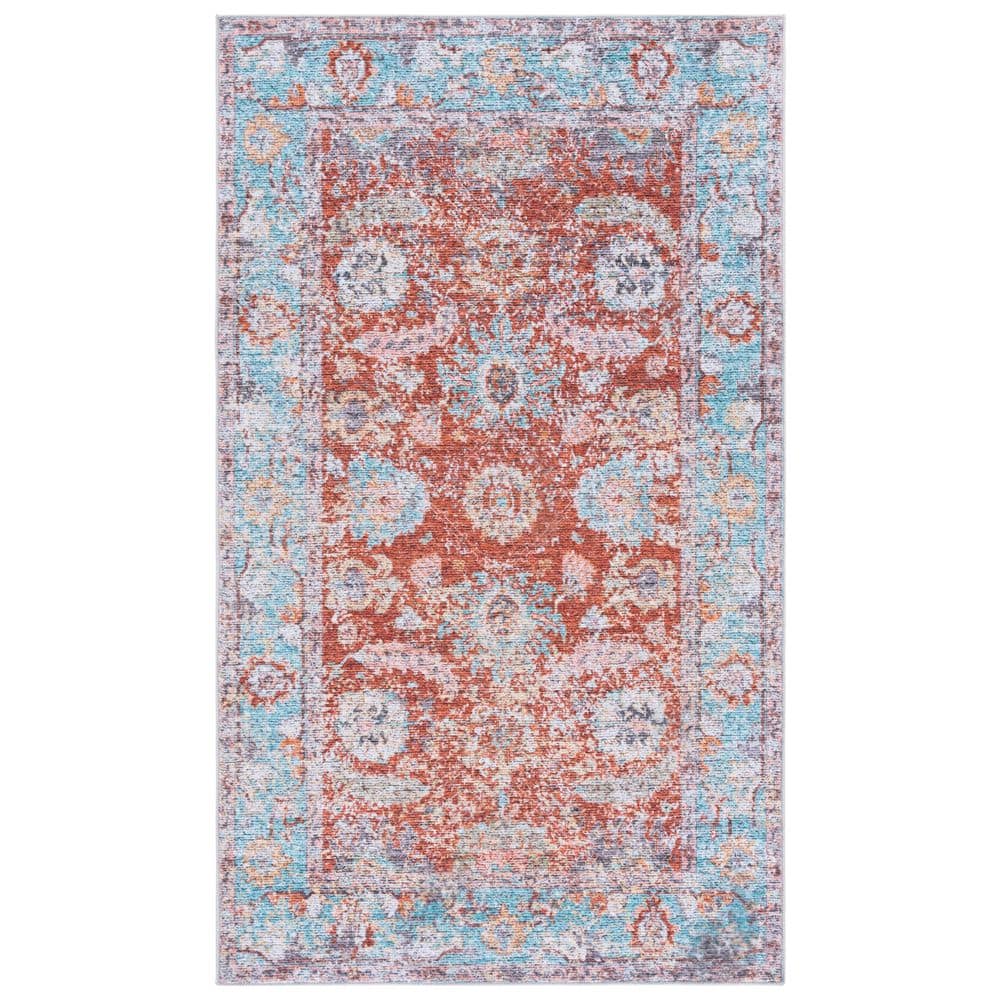 SAFAVIEH Martha Stewart Washable Turquoise/Rust 3 ft. x 5 ft. Machine ...