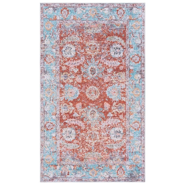 SAFAVIEH Martha Stewart Washable Turquoise/Rust 3 ft. x 5 ft. Machine ...