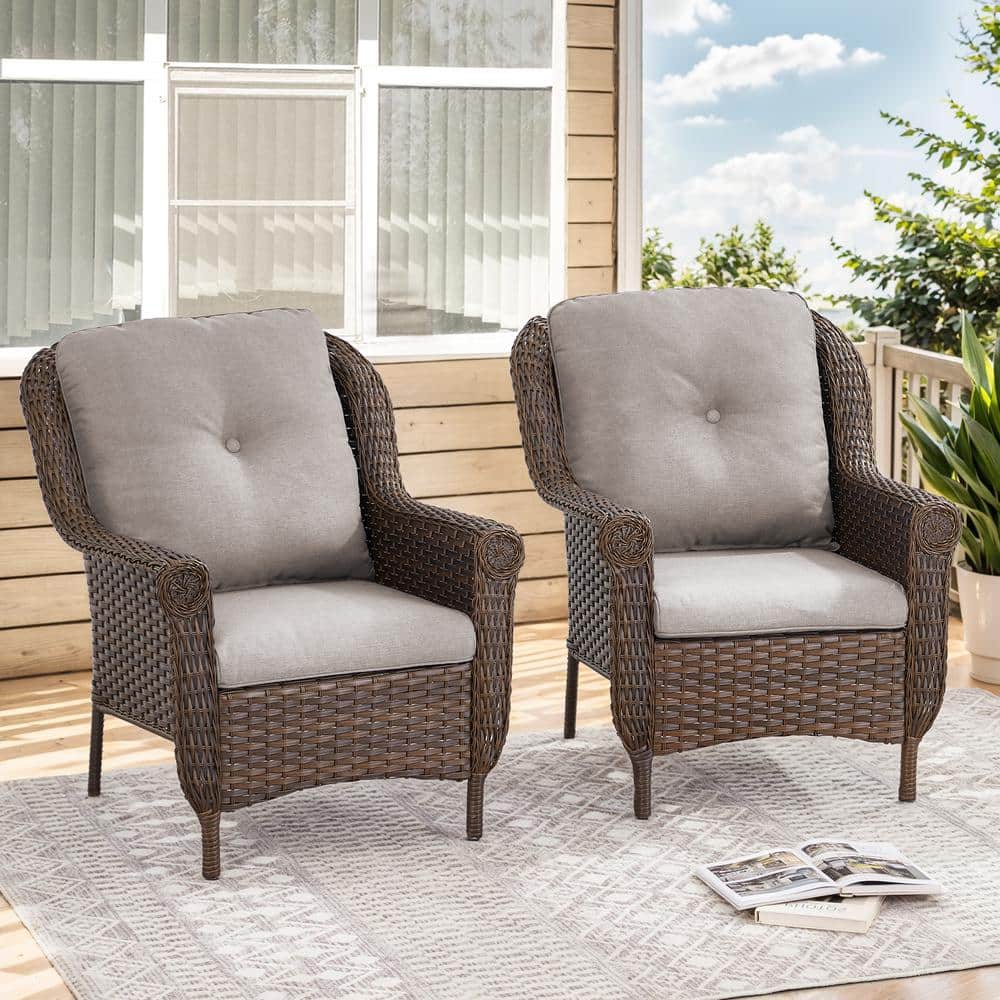 Gymojoy Floral Brown Wicker Patio Club Chair Set 2-Piece Outdoor Lounge ...