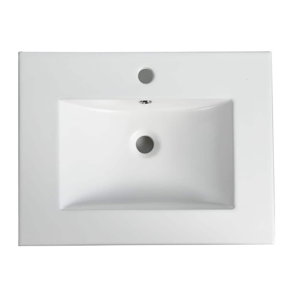 FUNKOL 24 in. Drop-in Ceramic Bathroom Sink in White with Faucet Hole ...