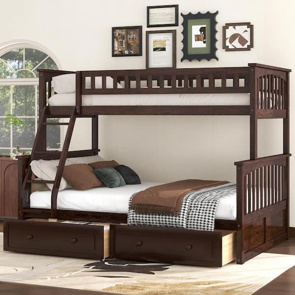 Harper & Bright Designs Espresso Twin Over Full Convertible Bunk Bed ...