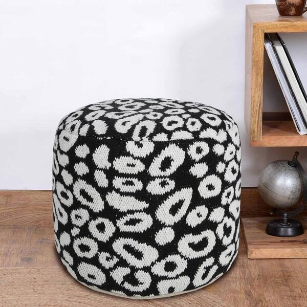 LR Home Modern Leopard Print Pouf Ottoman Black White