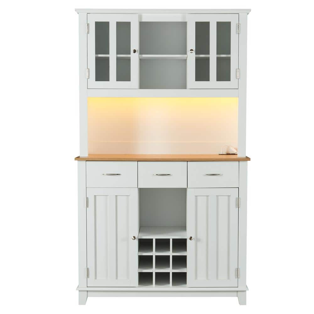 FUNKOL 41.73in*15.74in*70.87in White MDF Kitchen Cabinet with 3 Drawers ...