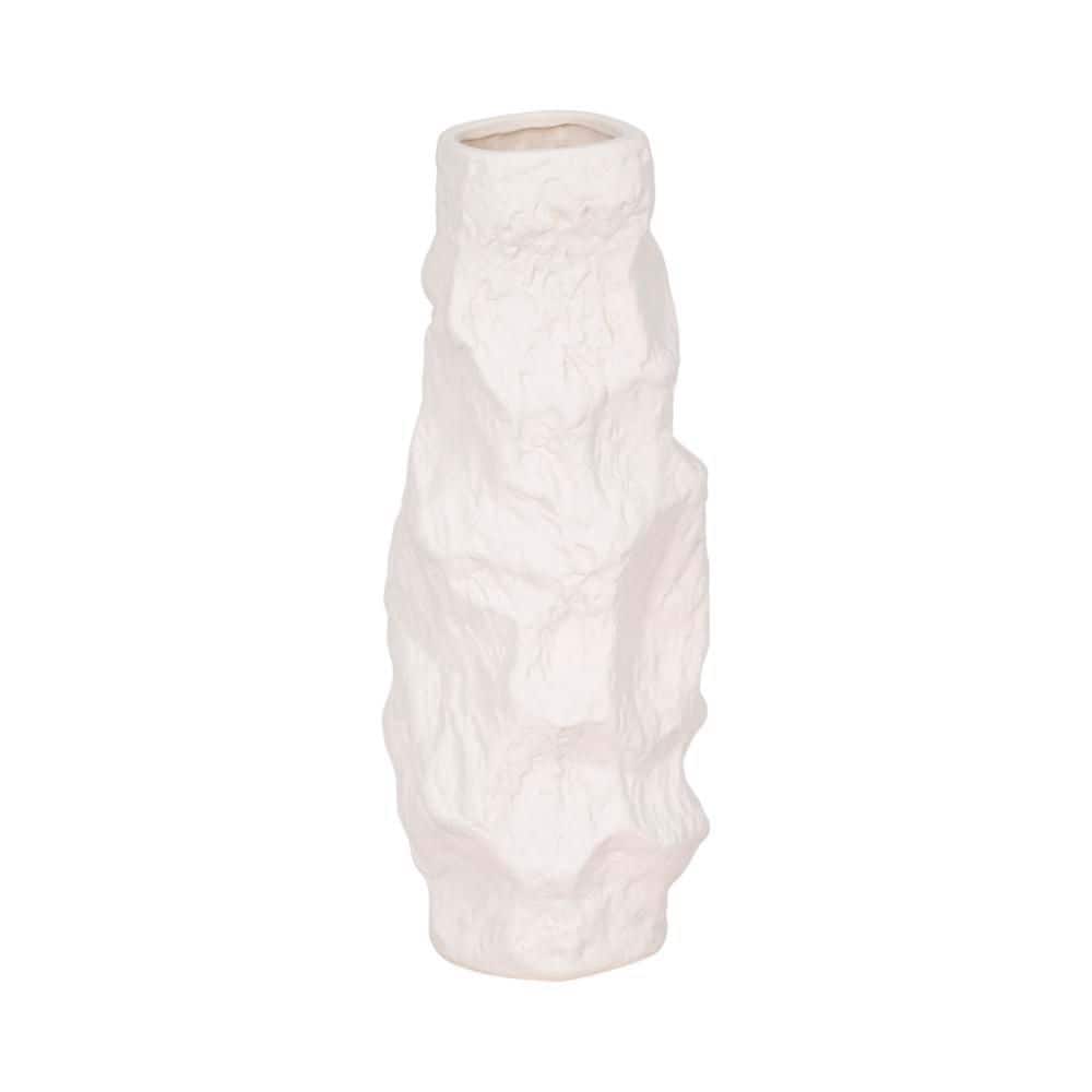 Liv & Skye 17 in. White Stoneware Cylinder Abstract Jagged Textured ...
