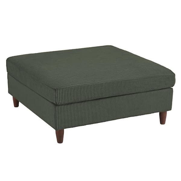 Uixe 40.9 in. Green Corduroy Fabric Square Ottoman with Wood Legs ...