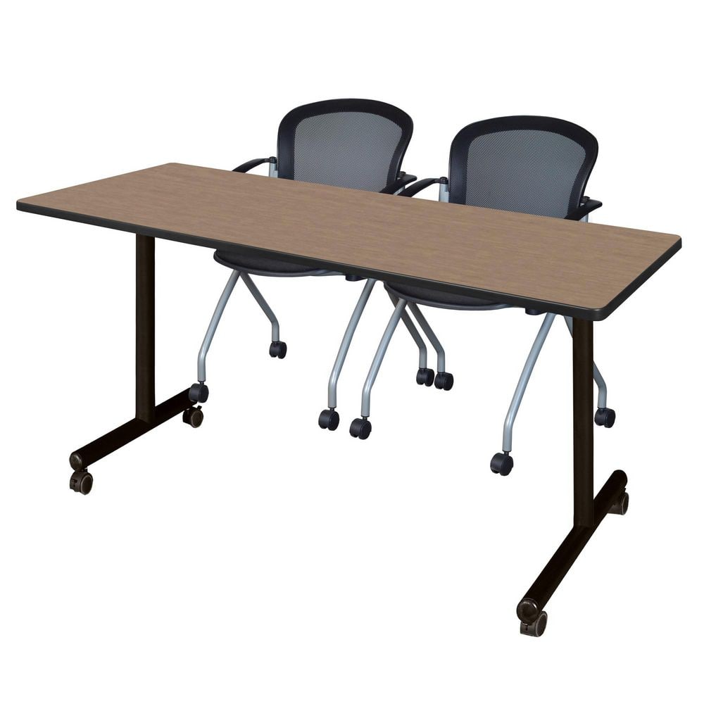 Regency Kobe 60 in x 24 in. Noble Oak Mobile T-Base Training Table Desk ...