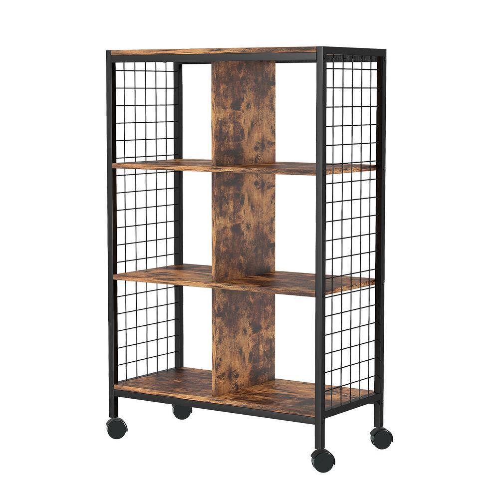 YOFE Brown 4-Tier Wood Metal Garage Storage Shelving Storage Shelves ...