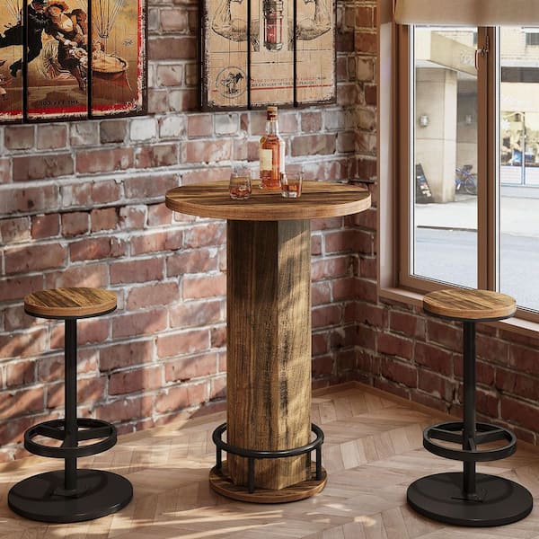 BYBLIGHT Kearsten Brown 3 Piece 37.8 in. H Round Wood Bar Table Set ...