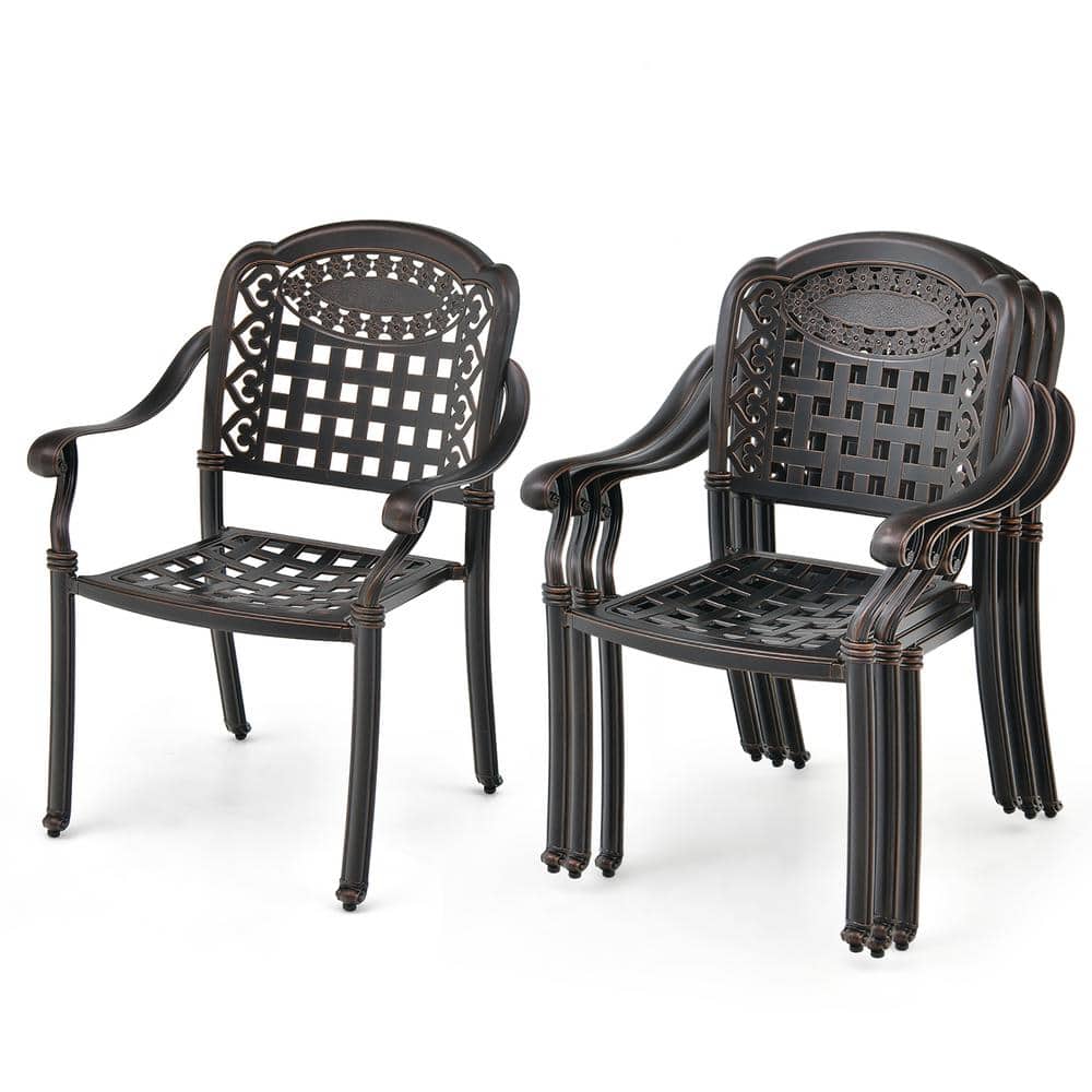 Gymax Metal 4-Pieces Cast Aluminum Patio Chair Bistro Bronze Dining ...