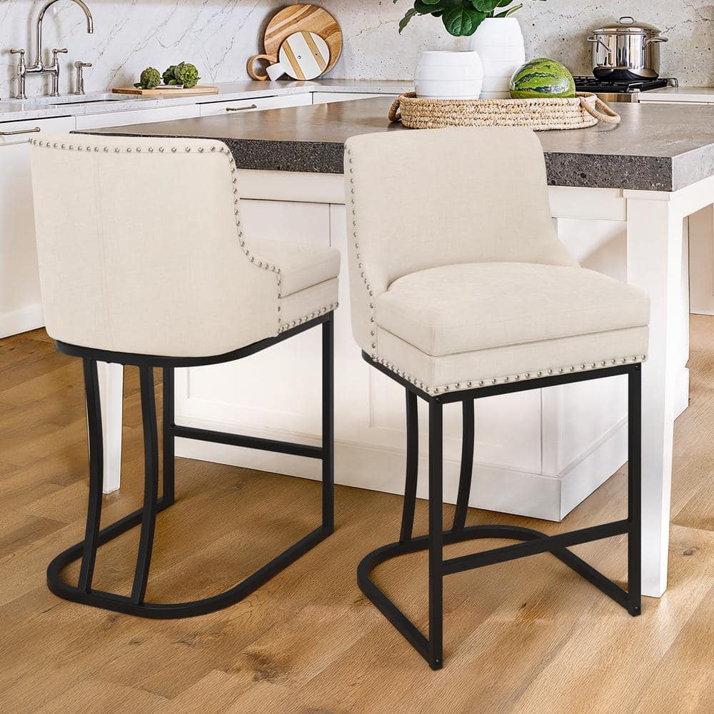 LUE BONA Aurora 26 in. Champagne Chenille Upholstered Counter Height ...