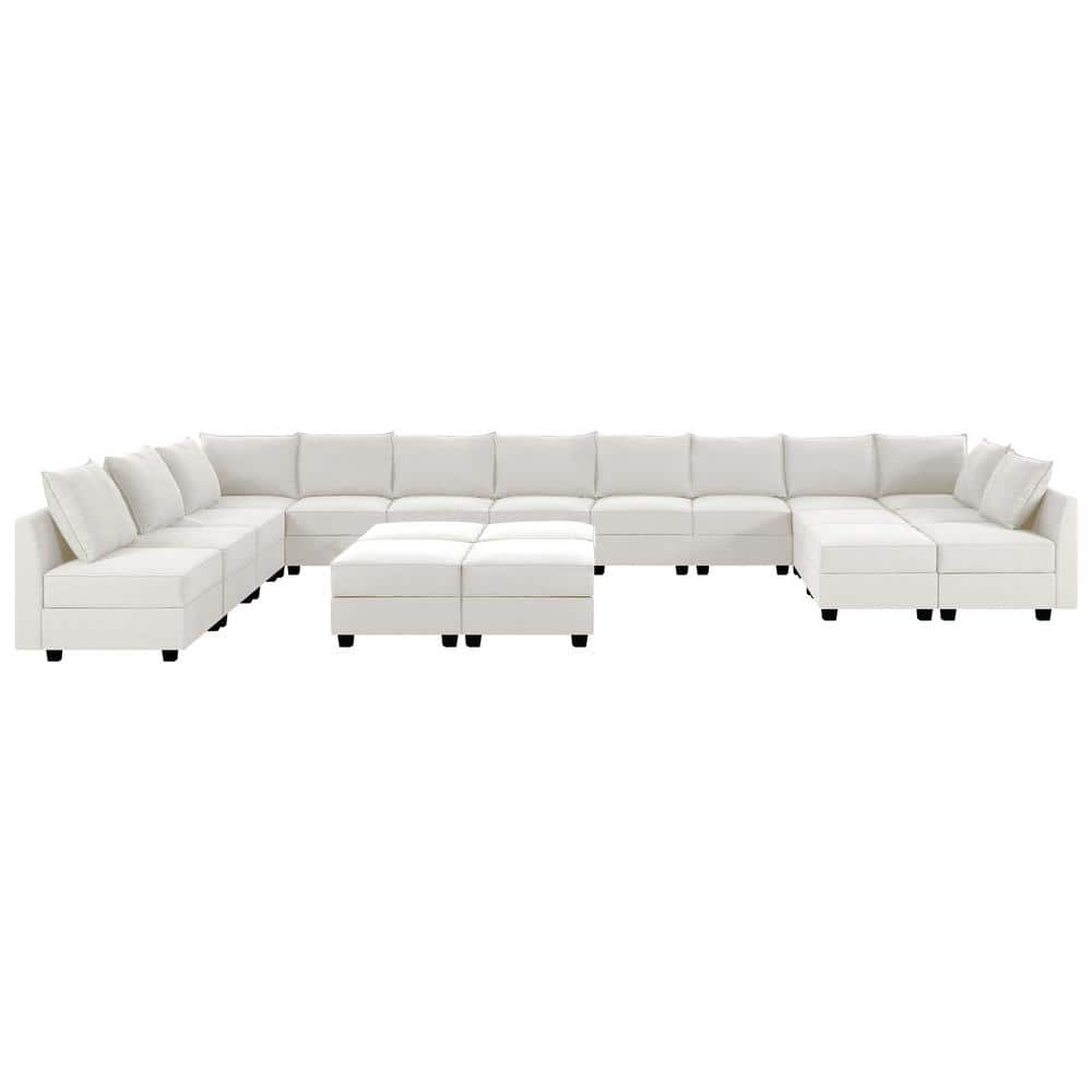 HOMESTOCK 215.96 in Modern 13-Seater Upholstered Sectional Sofa with 6 ...