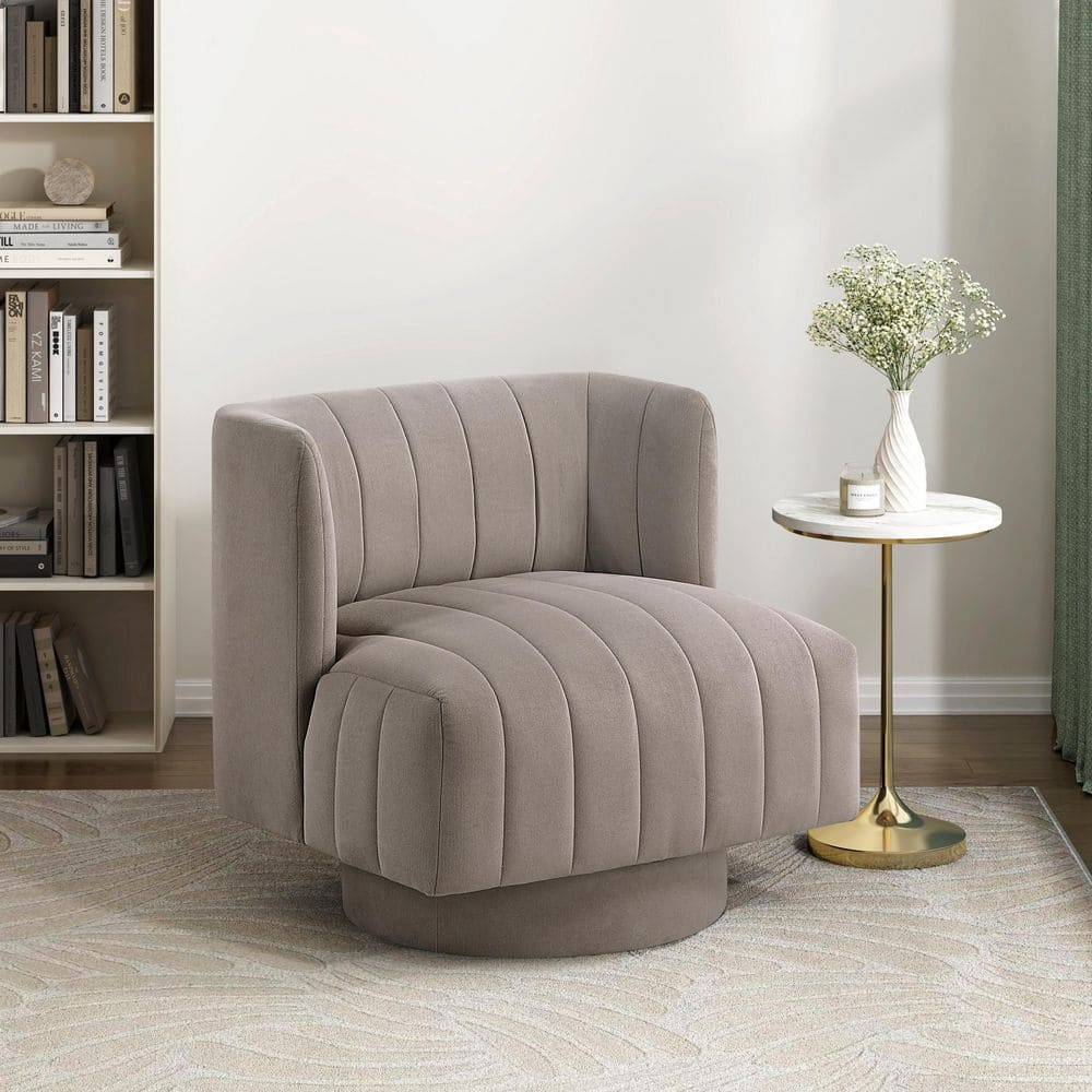 Noble House Trina Modern Brown 27.5 in. Fabric Upholstered 360° Swivel ...