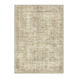 HaiiMeid Bursch Brown 5 ft. x 7 ft. Distressed Vintage Floral Area Rug ...