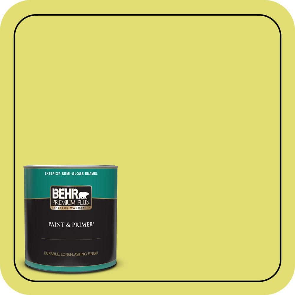 BEHR PREMIUM PLUS 1 qt. #400B-4 Citron Semi-Gloss Enamel Exterior Paint ...