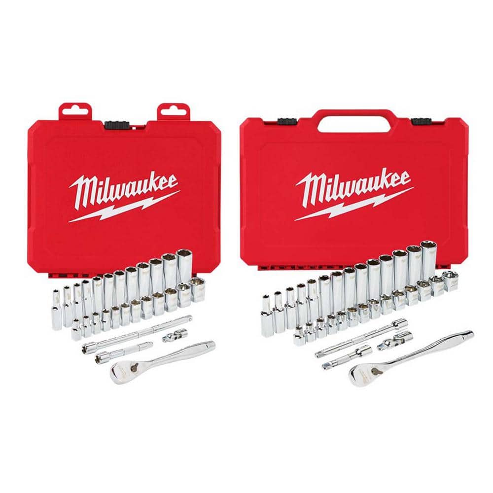 Milwaukee 1/4 in. and 3/8 in. Drive Metric Ratchet and Socket Mechanics Tool Set (60-Piece) 48 ...