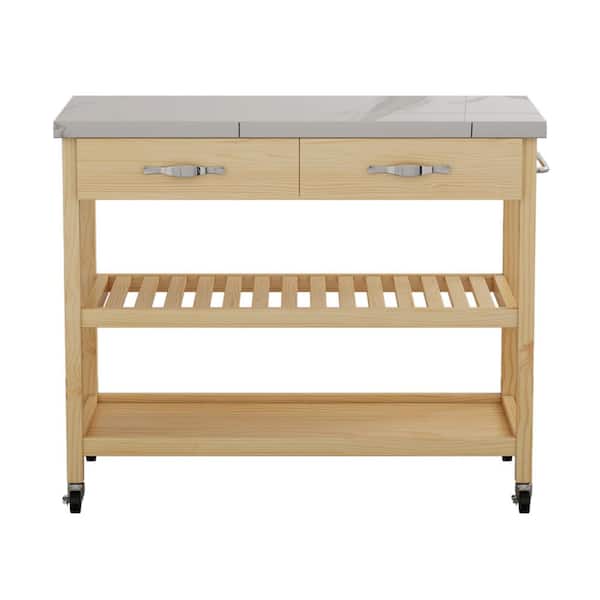 Tileon Stainless Steel Countertop Solid Wood Kitchen Cart with Storage ...